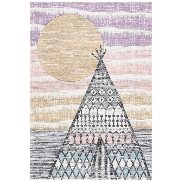 SAFAVIEH Carousel Kids 5 ft. x 8 ft. Gray/Pink Sunset Teepee Area Rug ...