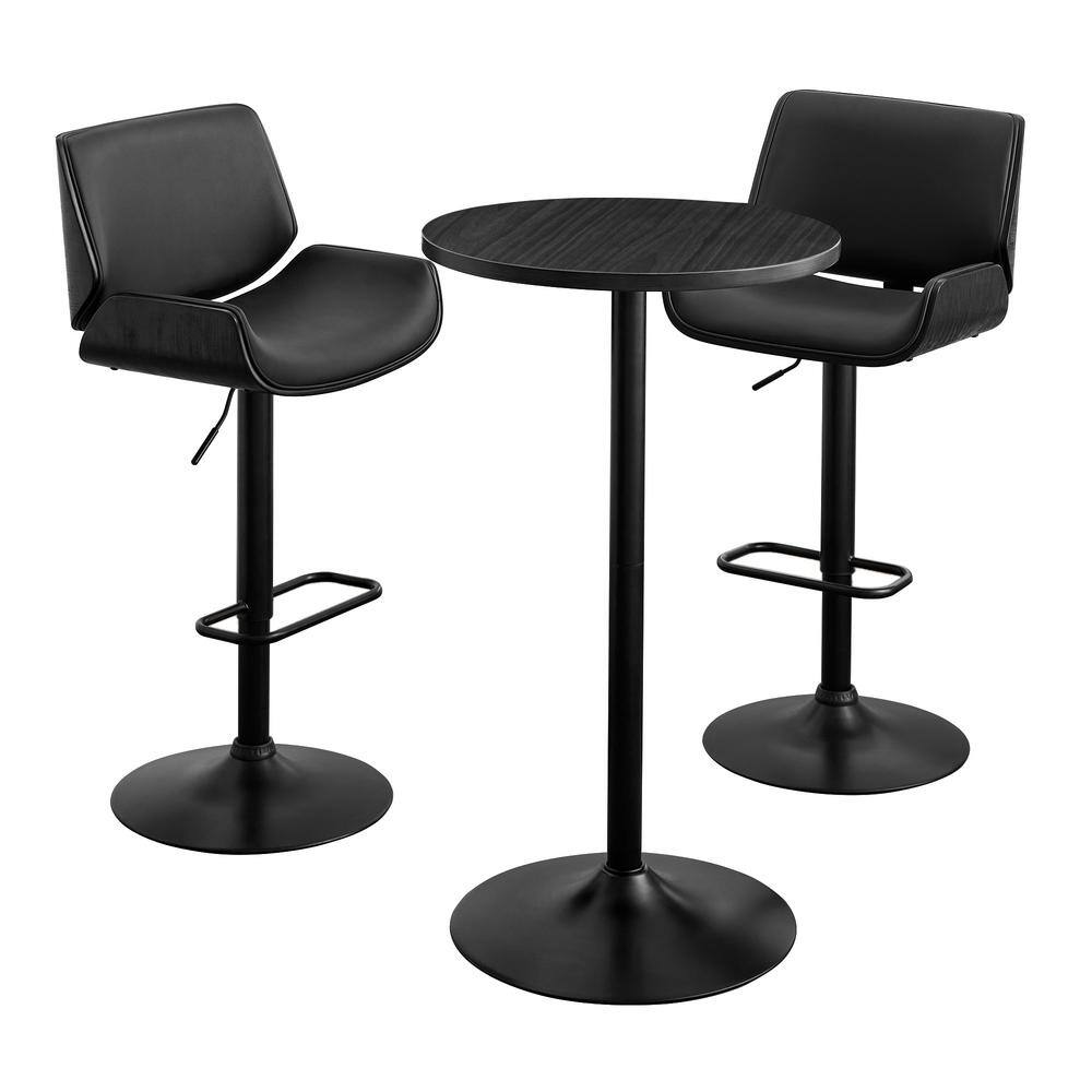 Glitzhome 3-Piece Pub Table Set Black Round Bar Table with Charcoal ...
