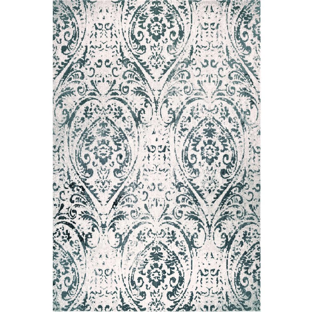 Nicole Miller Patio Sofia Juniper Ivory/Blue 8 ft. x 10 ft. Medallion ...