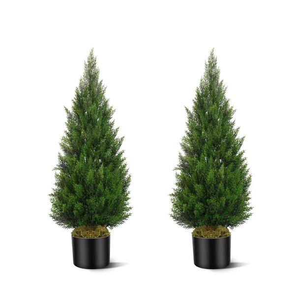 Vitalismo 2-Pieces Green Trees 3 ft. Artificial Topiary Cedar Trees ...