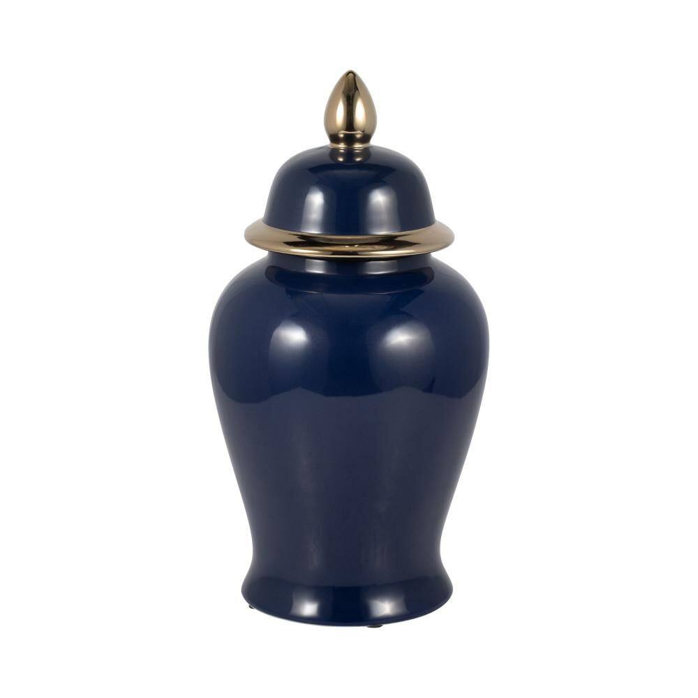 Liv & Skye 18 in. Blue Stoneware Round Traditional Solid Temple Jar ...
