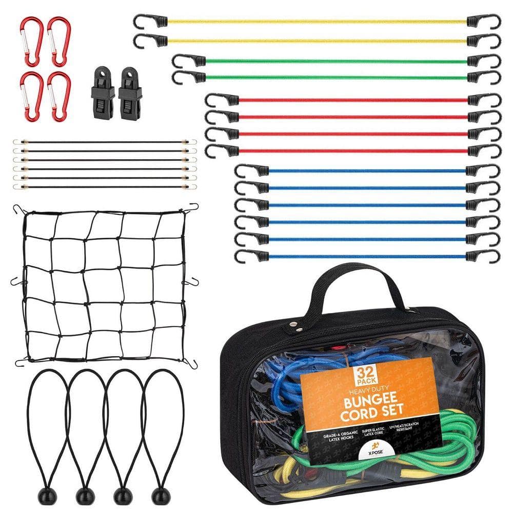 XPOSE SAFETY Heavy Duty Bungee Cords Kit - 32 pack - Assorted Sizes ...