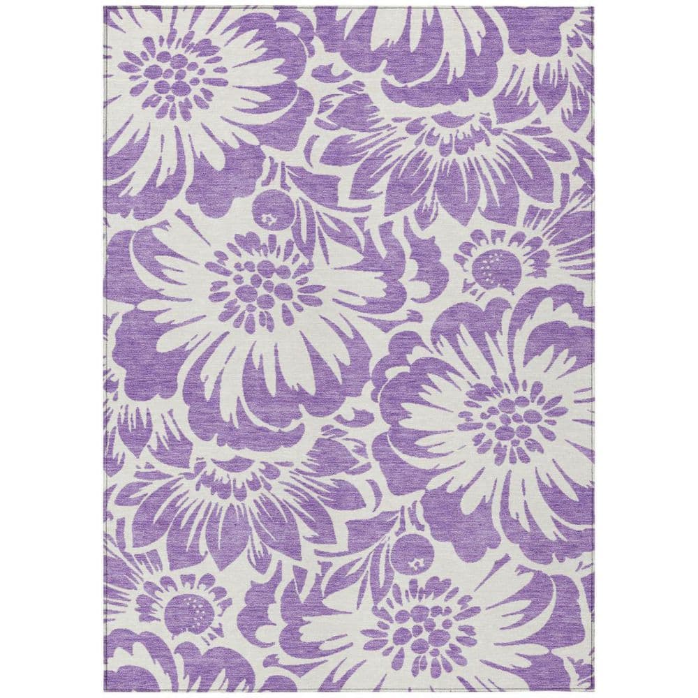 HomeRoots Purple, Ivory 9 ft. x 12 ft. Woven Floral Polyester Rectangle ...