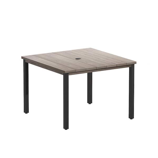 vicllax 40.2 in. Grey Wood-Like Square Metal Outdoor Dining Table, All ...