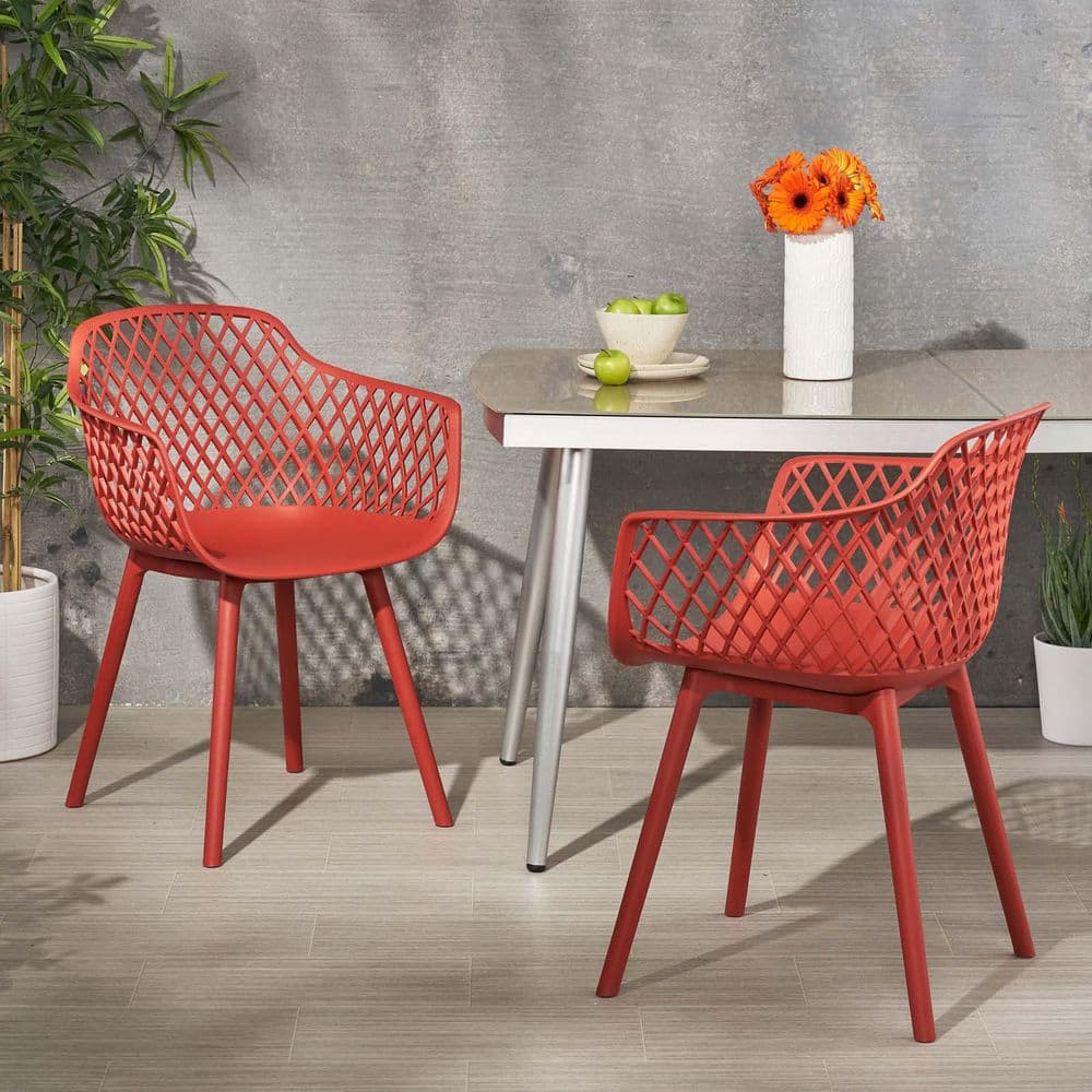 Red All Weather Outdoor Dining Chair (Set of 2) Patio Dining Chair ...