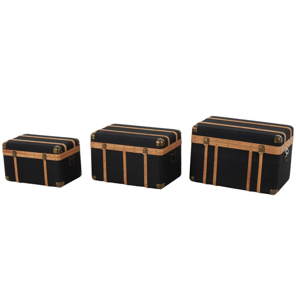 Litton Lane 22 in., 20 in. and 17 in. Black Fabric Trunk with Brass ...