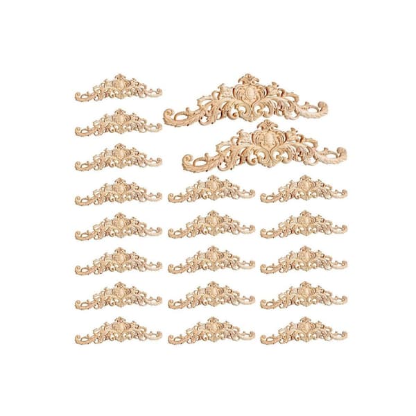 20-Piece 12 in. x 3 in. Brown Long Wooden Carved Appliques Wall ...