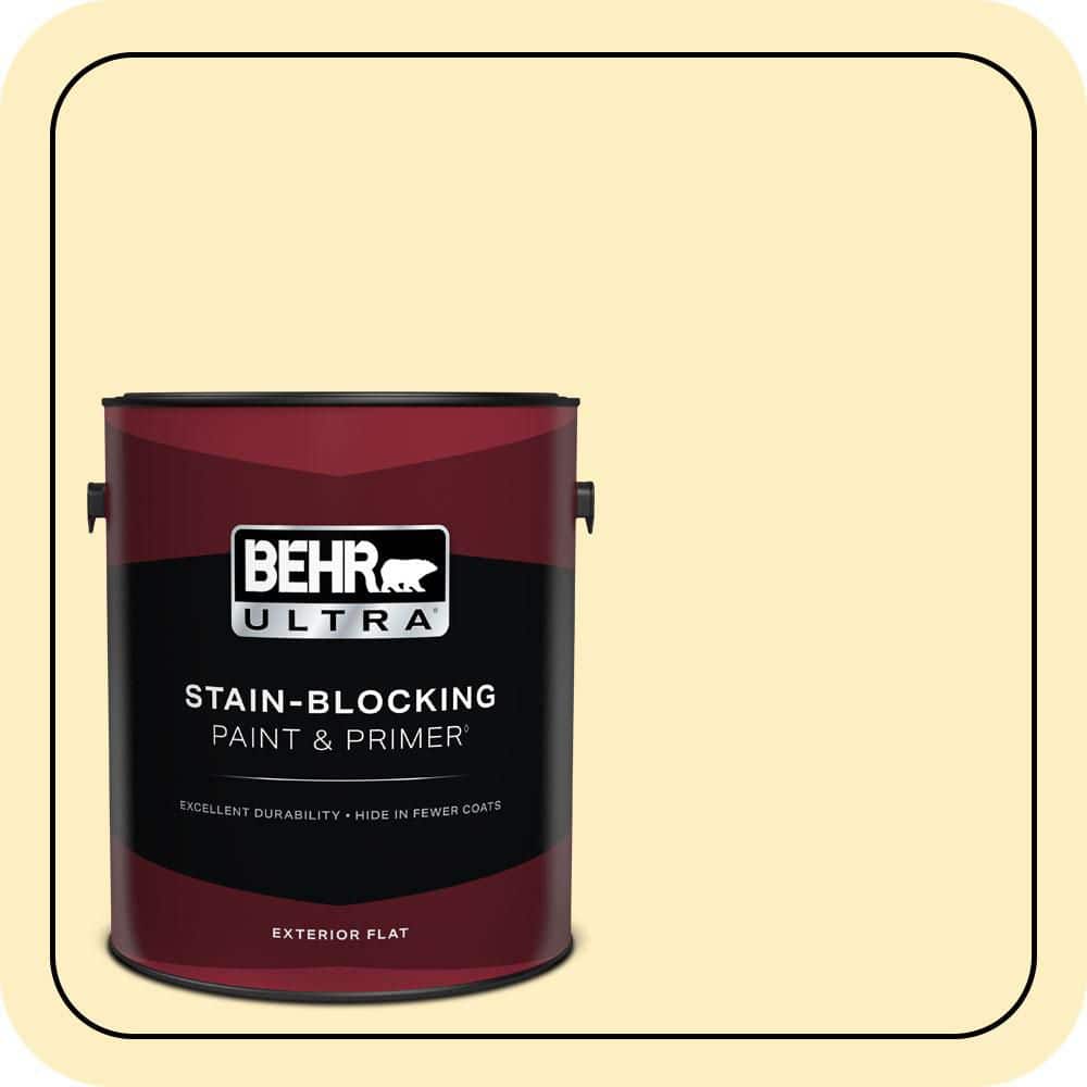 BEHR ULTRA 1 gal. #380A-2 Moonlit Yellow Flat Exterior Paint & Primer ...