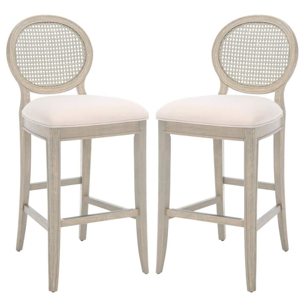 SAFAVIEH Karlee Rattan Back 40 in. Rustic Grey Rattan Barstool with ...