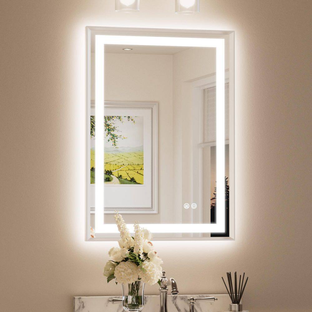 KeonJinn 22 in. W x 30 in. H Rectangular Framed LED Anti-Fog Bathroom ...