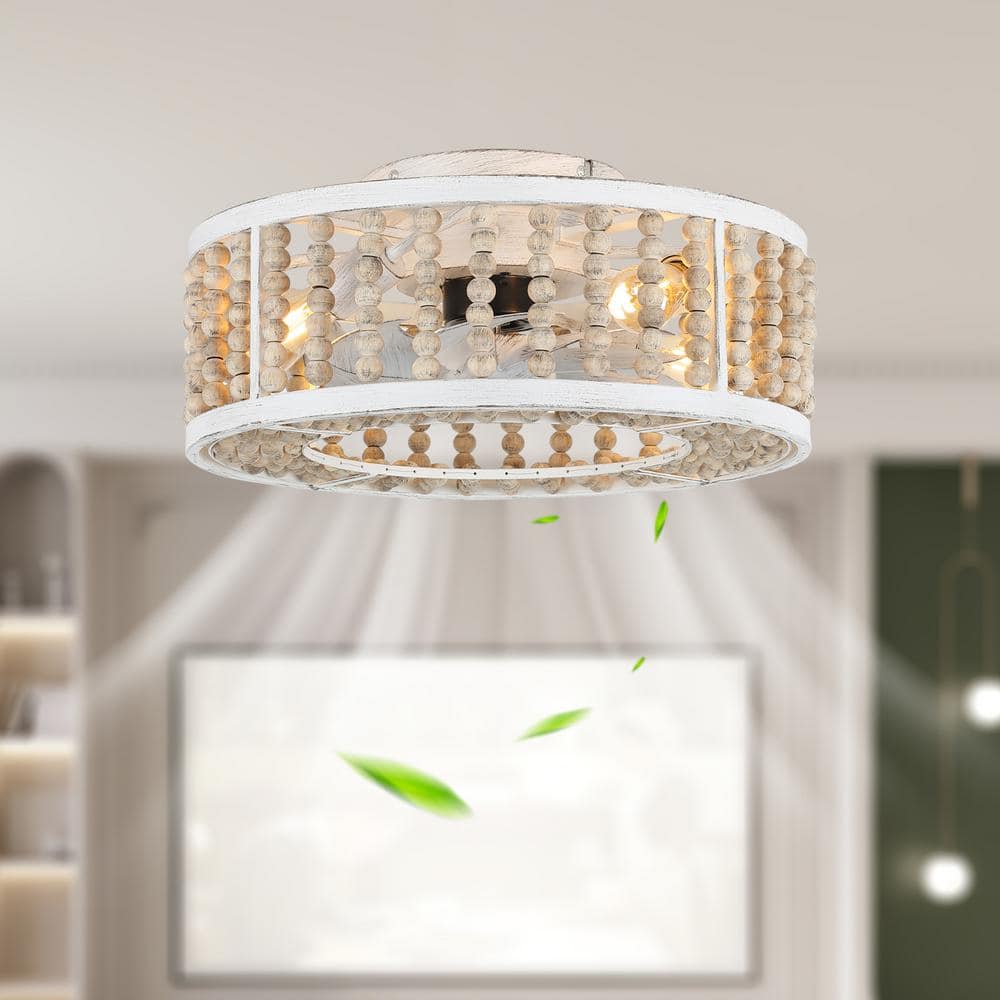 Bella Depot Boho 18 in. Indoor Distressed White Fandelier Dimmable ...