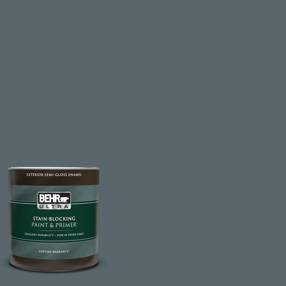 BEHR ULTRA 1 qt. #N470-6 Whale Gray Semi-Gloss Enamel Exterior Paint ...