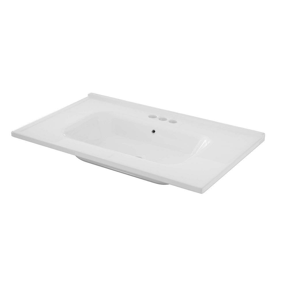 Simple Project 30 in. W. x 18.3 in. D Ceramic White Round Single Sink ...