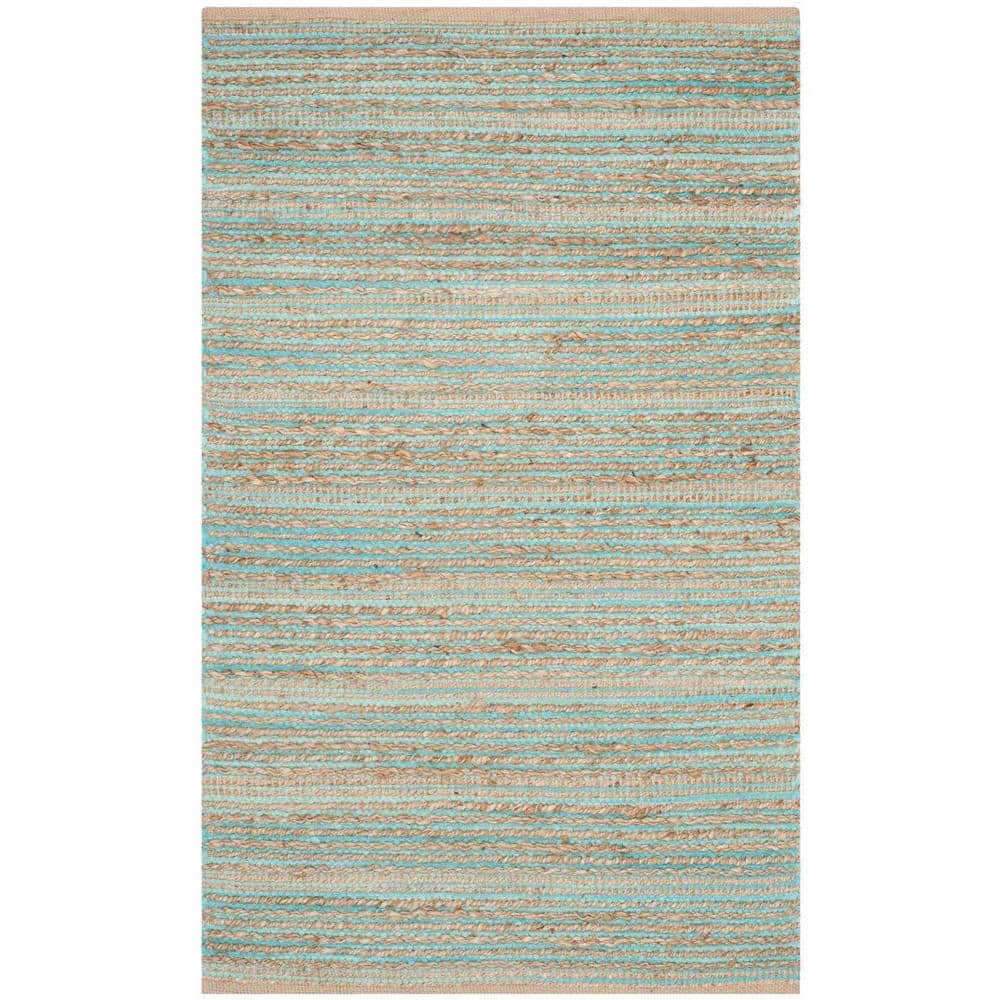 SAFAVIEH Cape Cod Aqua Doormat 3 ft. x 5 ft. Striped Area Rug CAP851D-3 ...