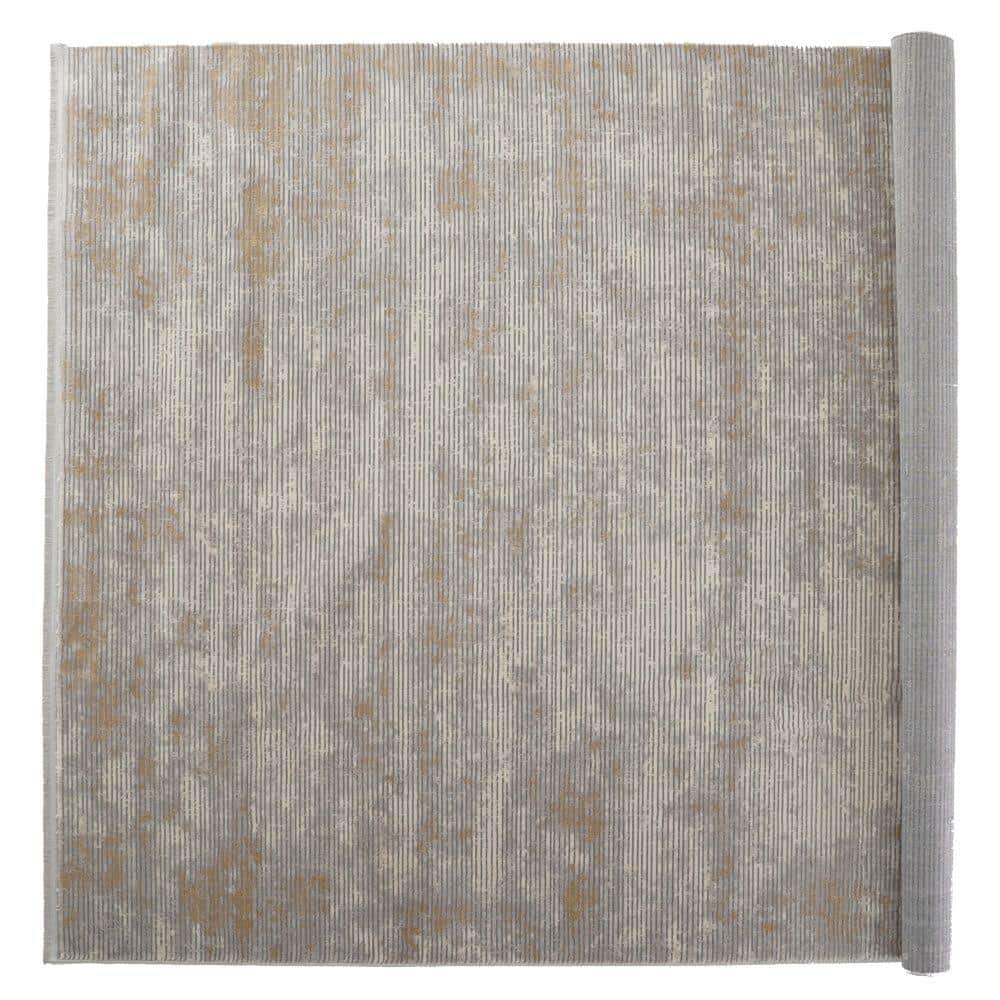 Benjara Trix Cream, Brown and Gray 8 ft. x 10 ft. Geometric Area Rug ...