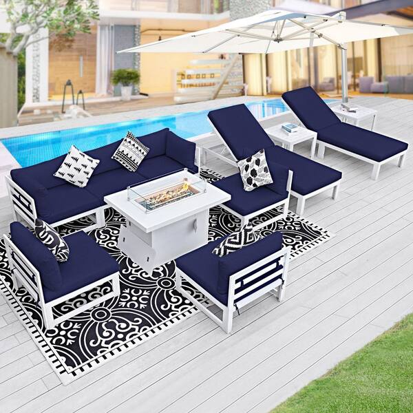 FINCATI 13-Piece White Aluminum Outdoor Patio Conversation Set with ...