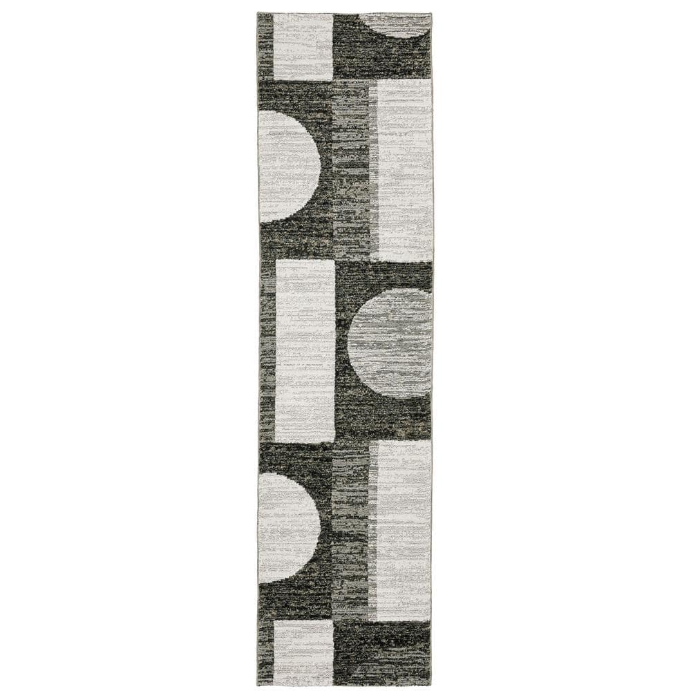 AVERLEY HOME Saturn Gray 2 ft. x 8 ft. Geometric Modern Polypropylene ...