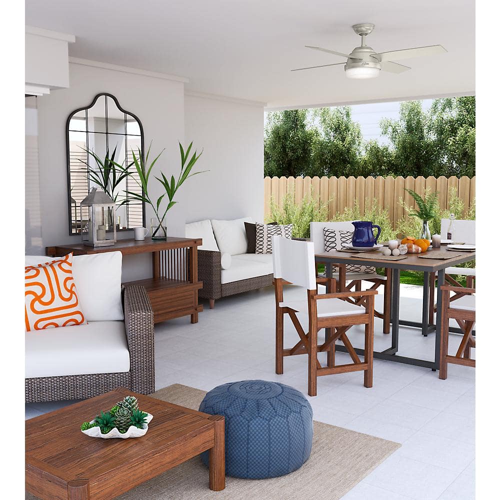 Hunter Dempsey 52 in. LED Indoor/Outdoor Matte Nickel Ceiling Fan with ...