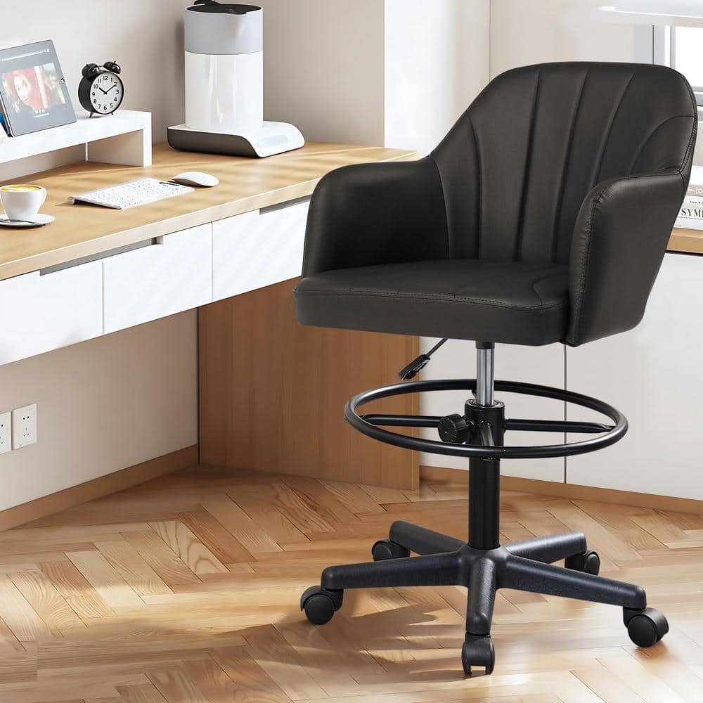 VECELO Premium PU Swivel Drafting Chair Adjustable Height Lumbar ...