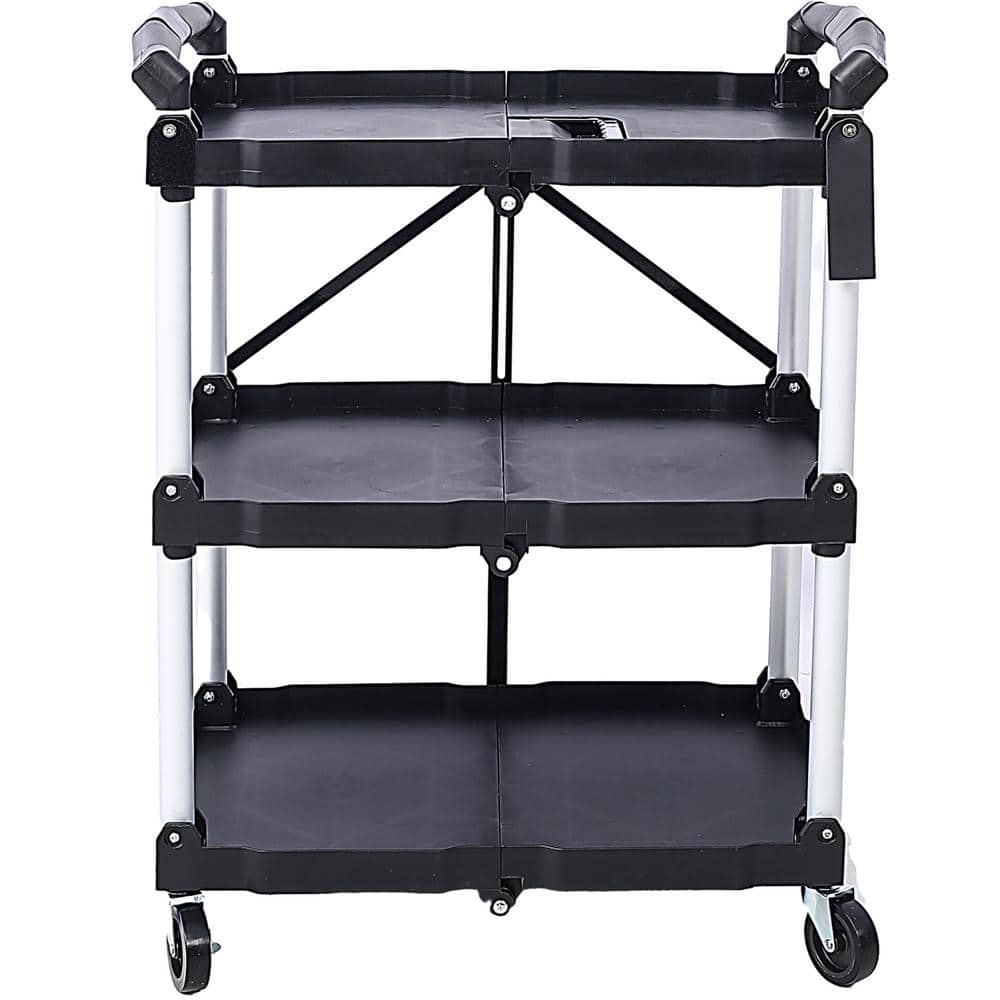 Kahomvis 3-Layers Folding Collapsible Plastic Service Cart with Metal ...