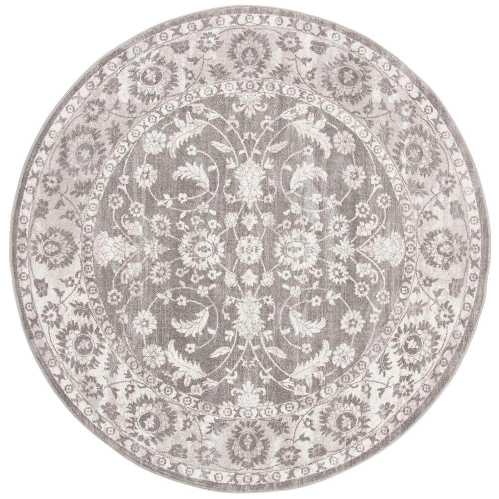 SAFAVIEH Brentwood Cream/Gray 7 ft. x 7 ft. Round Floral Border Area ...