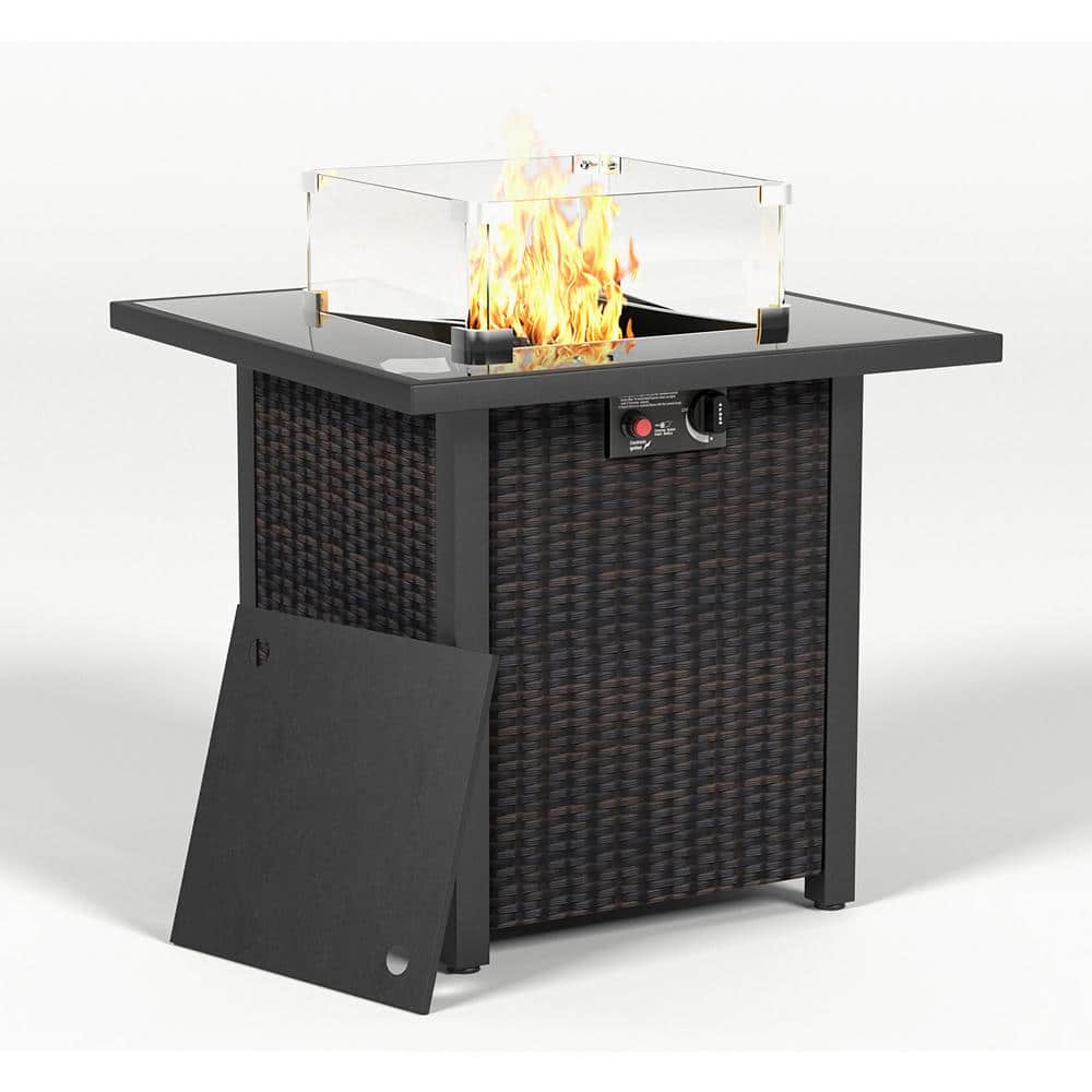 TANKY TRADING INC 28 in. Propane Fire Pit Table, Rattan and Wicker ...
