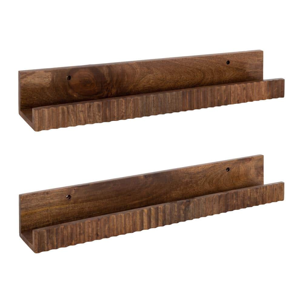 Kate and Laurel Furrow 24 in. W x 3 in. D Walnut Brown Wood 2 Piece Decorative Wall Shelf 228695 ...