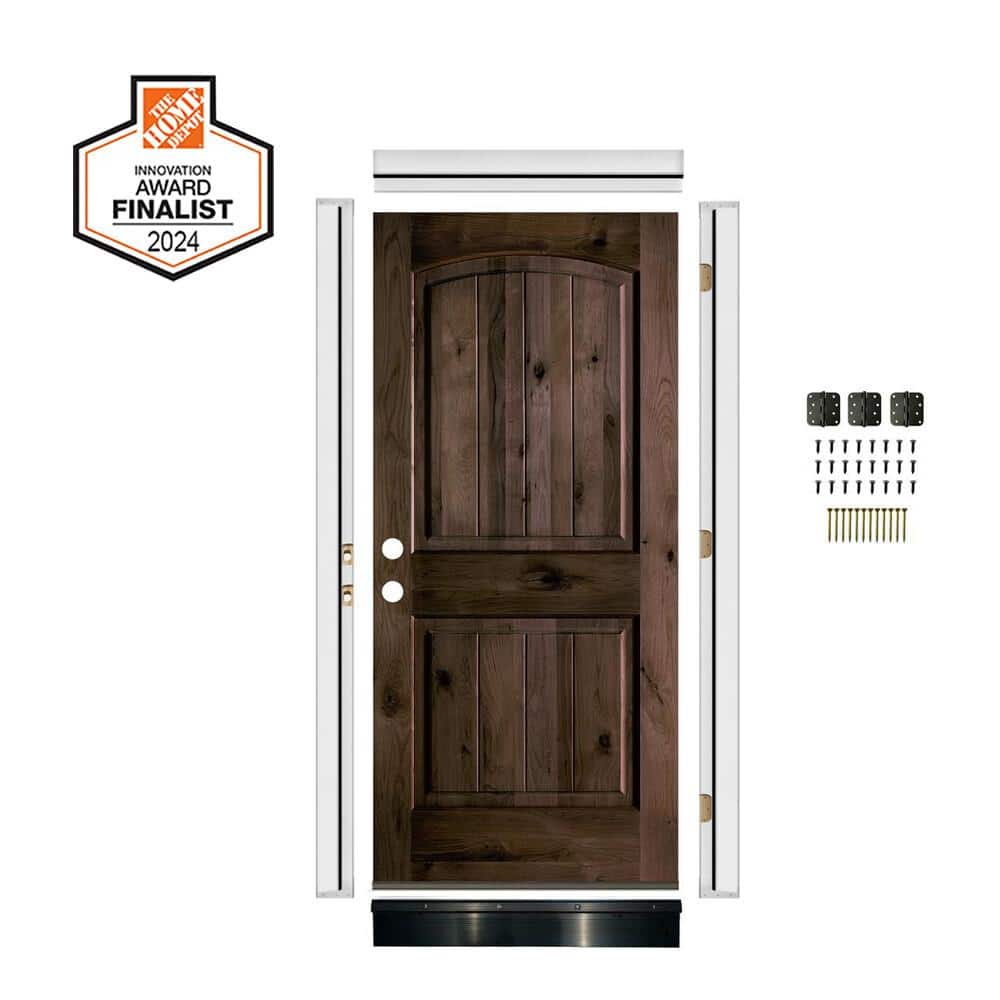 Krosswood Doors DIY 32 in. x 80 in. Knotty Alder Right-Hand Top Arch VG Black Stain Single Wood ...