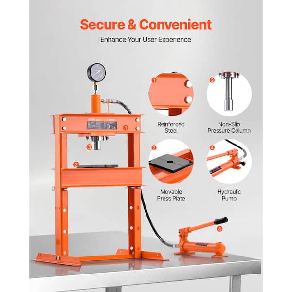 SKYSHALO Hydraulic Shop Press, 10 T H-Frame Shop Press with Press Plate ...