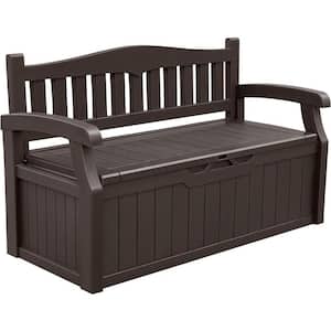 80 Gal. Grey Resin Outdoor Storage Bench Lockable for Patio Furniture ...