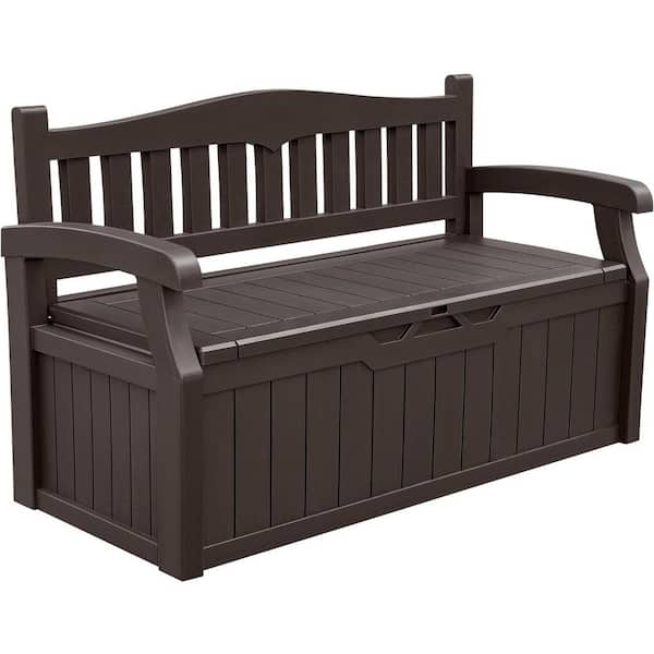 80 Gal. Brown Resin Outdoor Storage Bench Lockable for Patio Furniture ...