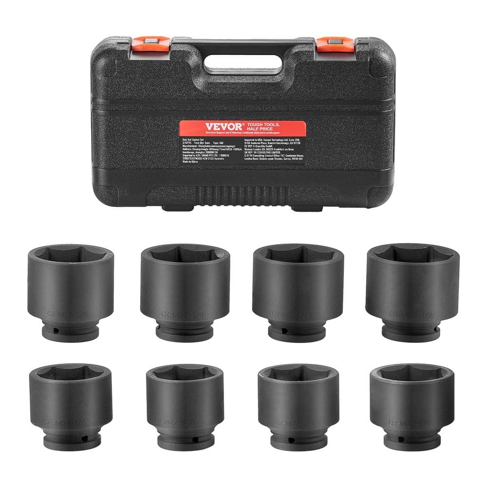 VEVOR Axle Nut Impact Socket Set, 3/4 in. Drive 6-Point 8-Piece SAE ...