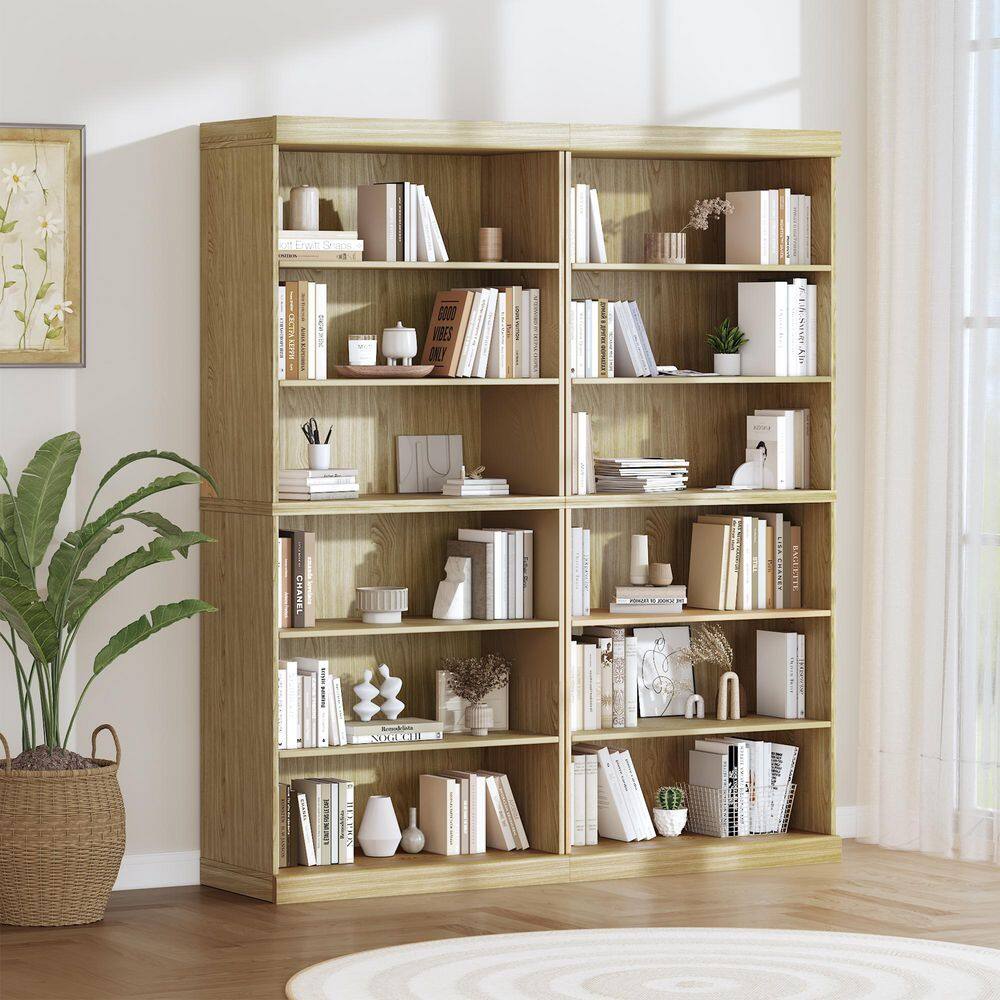Dovelina 72 in. Tall Natural Wood 6-shelf Standard Bookcase with ...