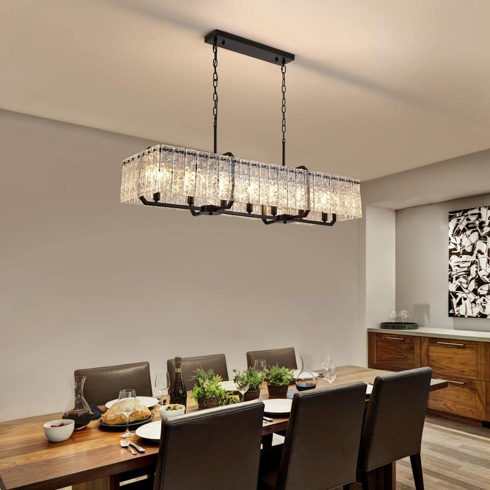 WDETR 46.5 in. Modern Dimmable 7-Light Rectangle Black Crystal ...