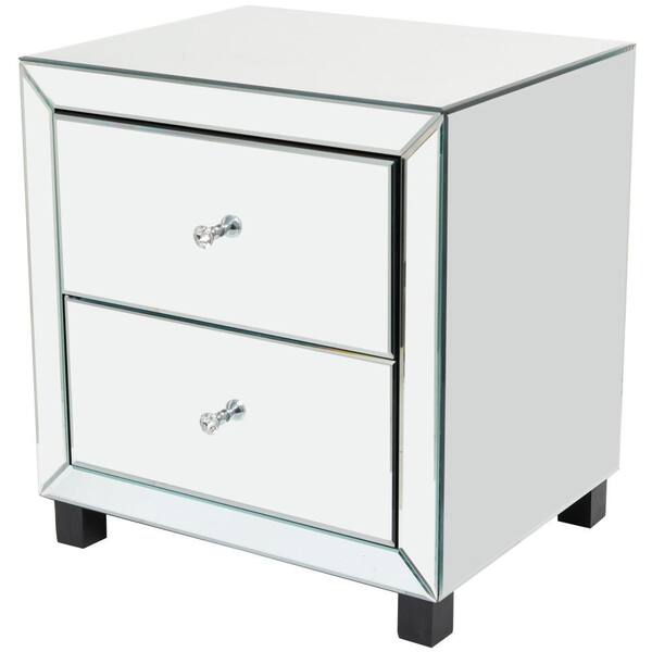 Litton Lane 19 in. Silver Mirrored 2 Drawers Large Rectangle Mirrored ...
