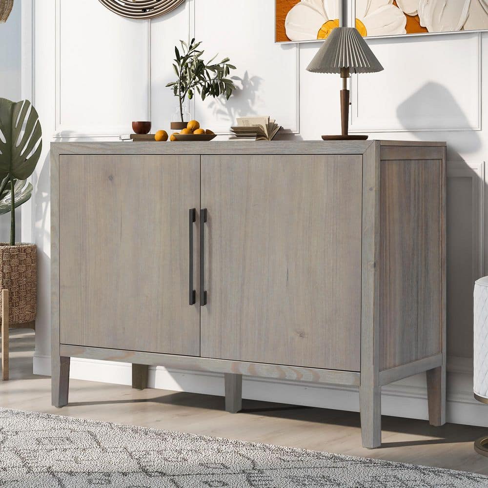 Harper & Bright Designs Gray Wood 47.25 in. Storage Cabinet Sideboard ...
