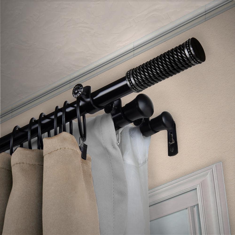 EMOH 13/16" Dia Adjustable 66" to 120" Triple Curtain Rod in Black with ...