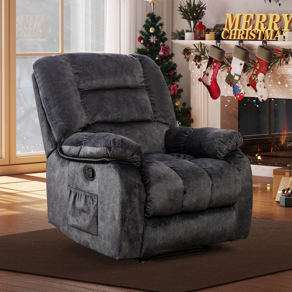 Bestier Blue-gray Overstuffed Fabric Recliner Chairs with 8-Point ...