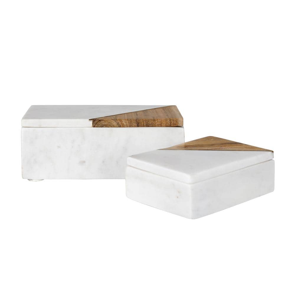 A & B Home White/Brown Decorative Marble Storage Boxes 83671 - The Home ...