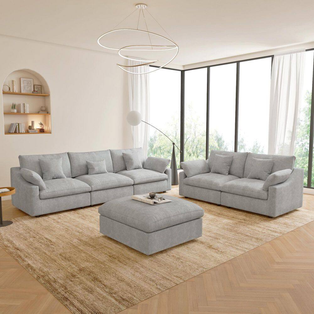 Magic Home 196 in. W Square Arm Linen Upholstered Rectangle 5-Seater ...