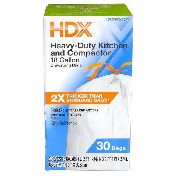 HDX 18 Gal. Heavy-Duty Drawstring Kitchen and Compactor Trash Bags with ...