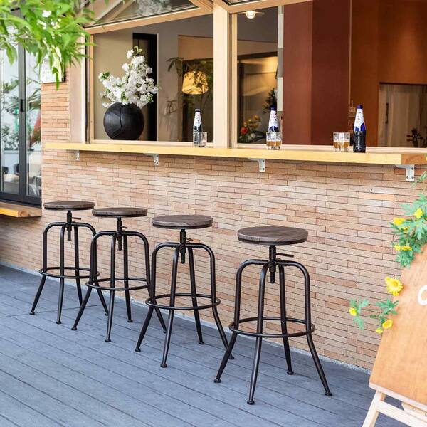 Ana 30.3 in. Adjustable Height Walnut Backless Metal Frame Swivel ...