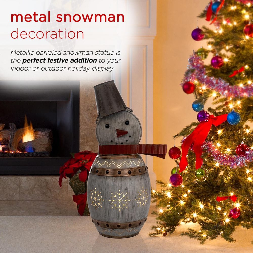 Buy 30 in. Tall Weathered Barrel Snowman With Warm White LED Lights ...