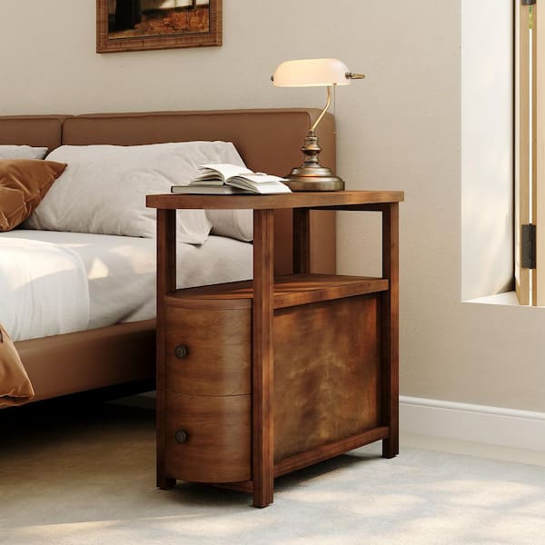 BYBLIGHT Kerlin 12.2 in. W Rustic Brown Solid Wood End Side Coffee ...