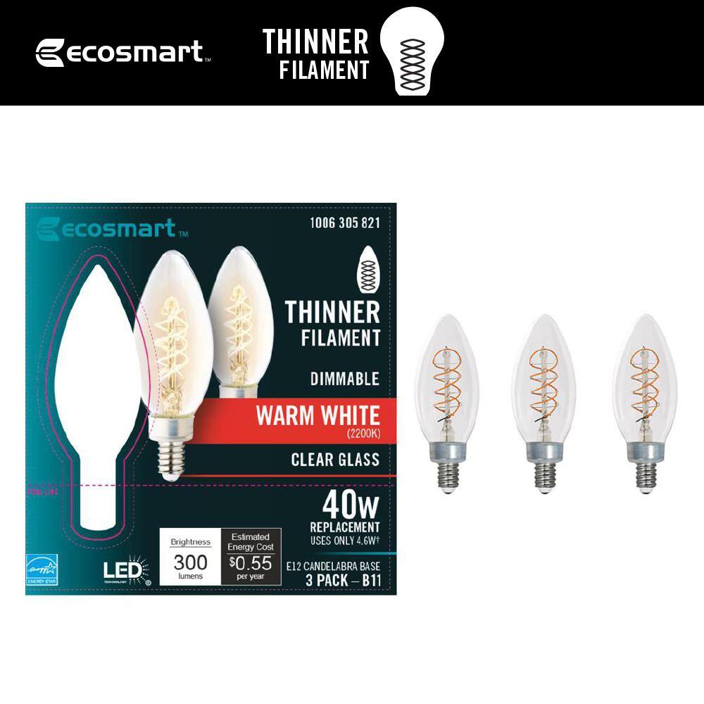 Have a question about EcoSmart 40-Watt Equivalent B11 Dimmable E12 ... Have a question about EcoSmart 40-Watt Equivalent B11 Dimmable E12 ...
