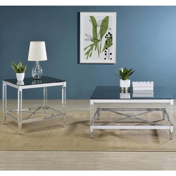 Coaster Lindley 35.25 in. Chrome Rectangle Mirror Tempered Glass Top Coffee Table with Acrylic Legs 709728
