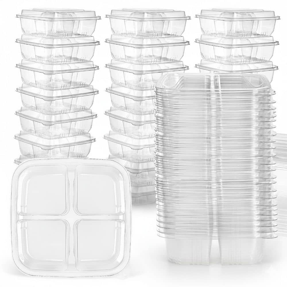 Anqtovp PET Plastic Divided Food Storage Containers with Lids 4 ...