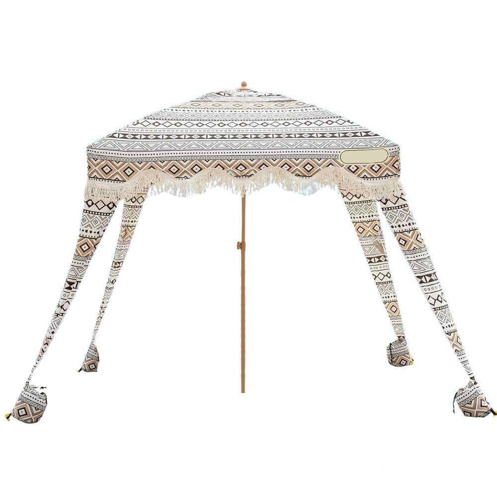 Phewnyzo 6 ft. x 6 ft. Retro Brown Beach Cabana with Fringe, Portable ...