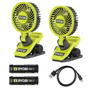 RYOBI USB Lithium Clamp Fan Kit with 2.0 Ah USB Lithium Battery and ...