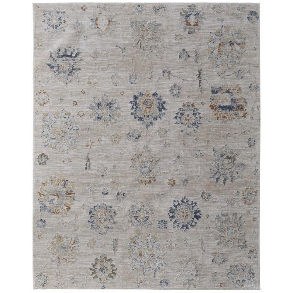 HomeRoots 7 ft. x 10 ft. Ivory, Taupe, Blue Abstract Area Rug ...